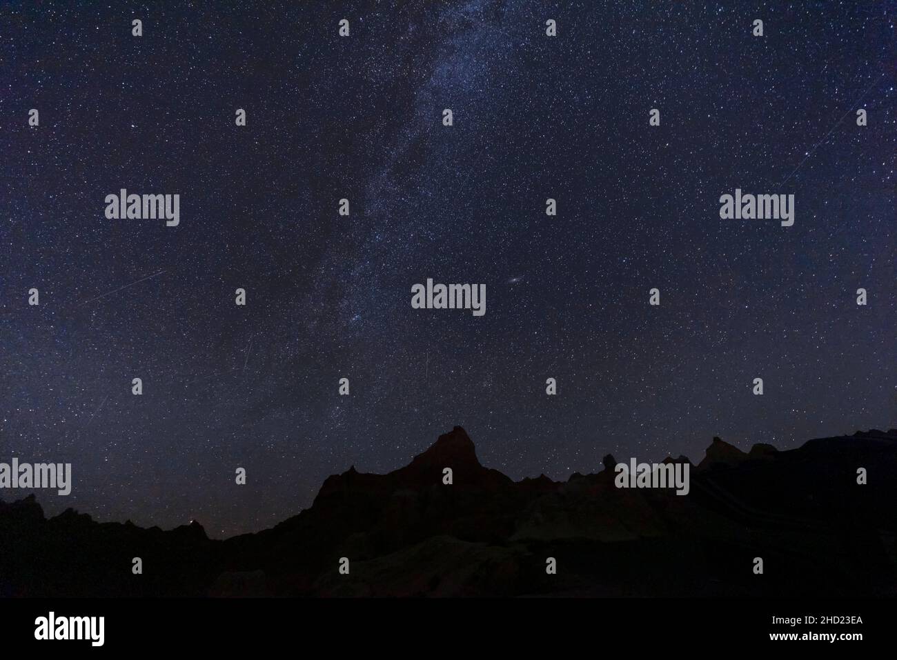 Night sky and stars over Badlands formations from Norbeck Pass Badlands ...