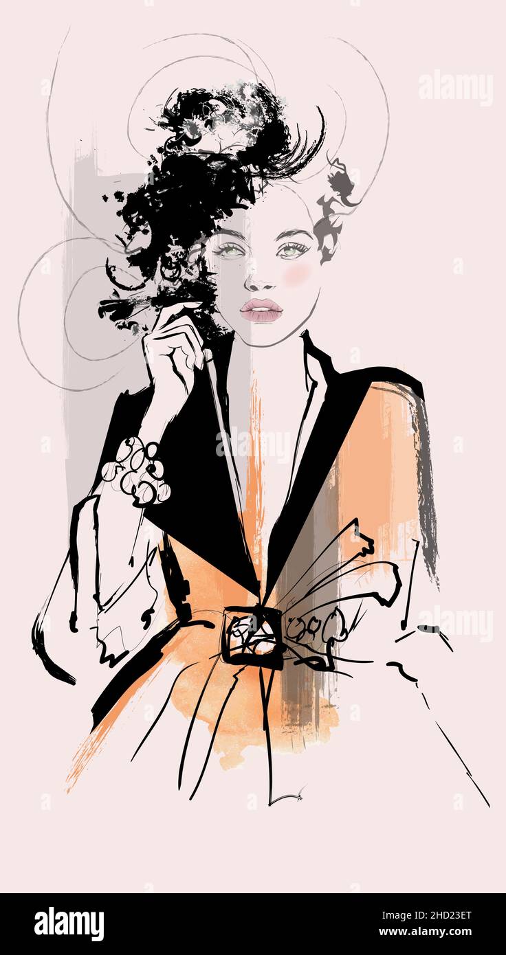 Portrait of an imaginary young woman in watercolor style - vector ...