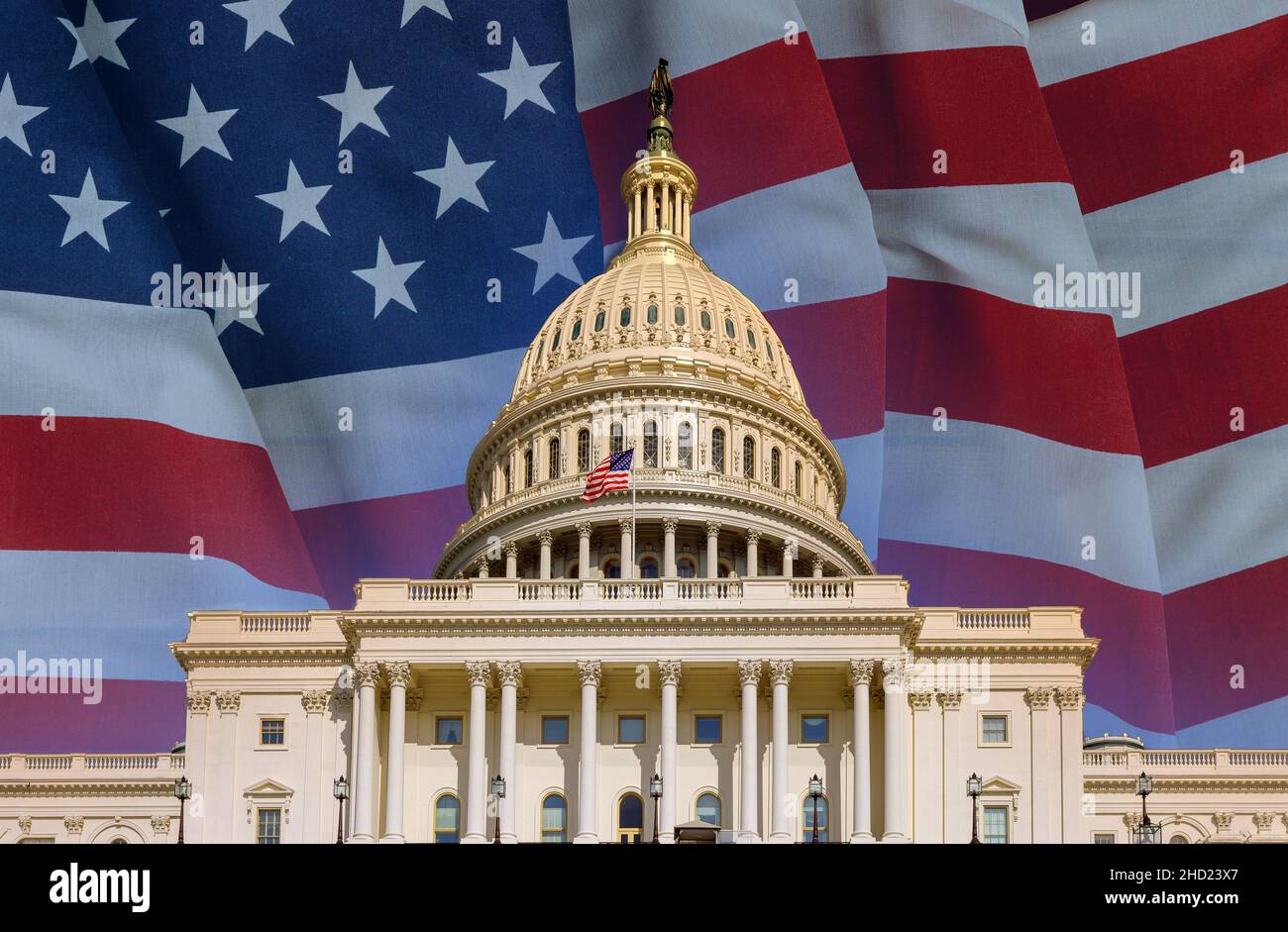 Washington DC Capitol US congress with waving american flag Stock Photo ...