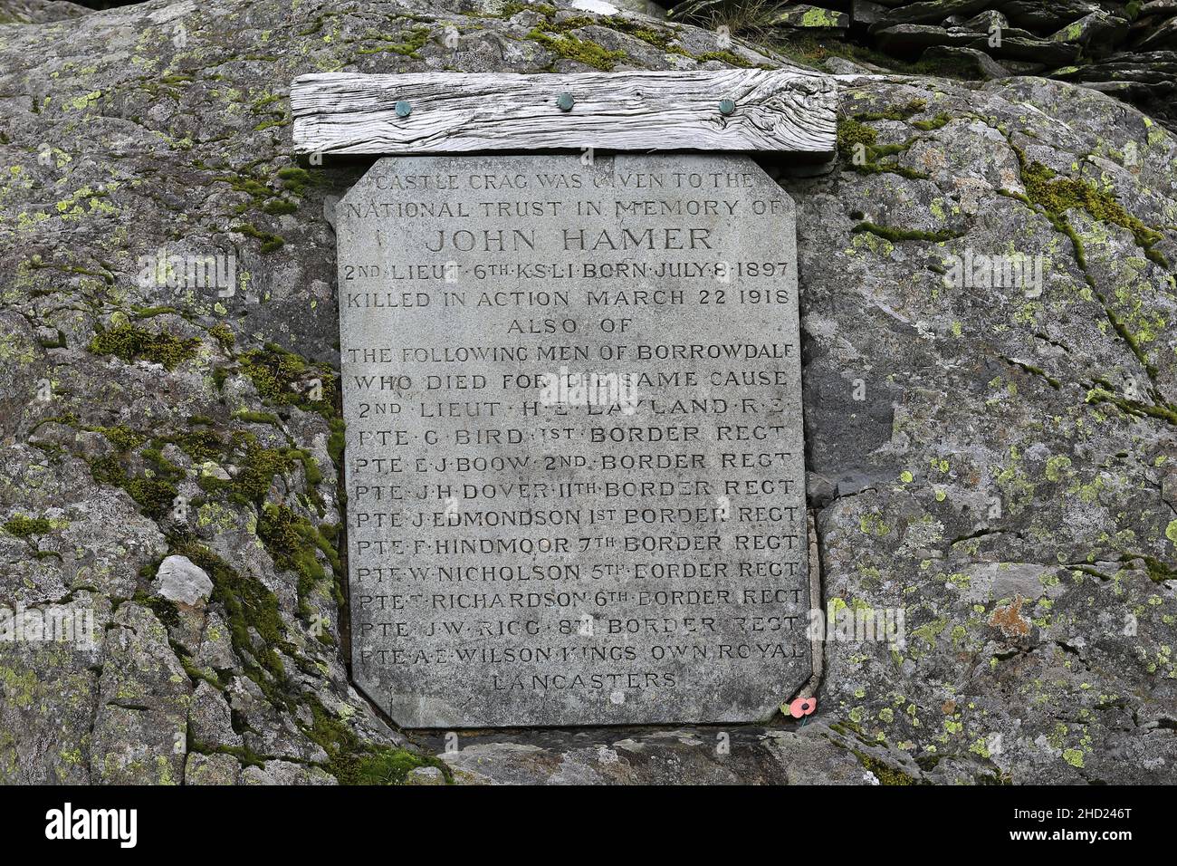 The War Memorial on the summit cairn on Castle Crag fell, Borrowdale ...
