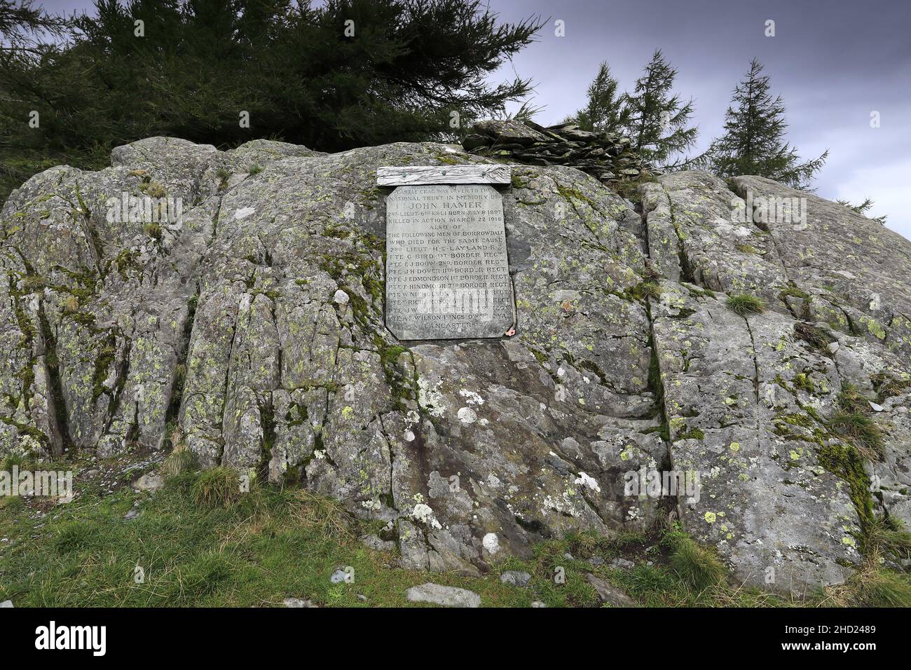 The War Memorial on the summit cairn on Castle Crag fell, Borrowdale ...
