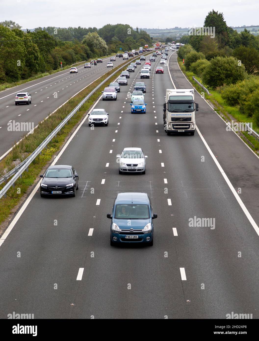 Traffic vehicles driving M4 motorway view east from near Dauntsey ...