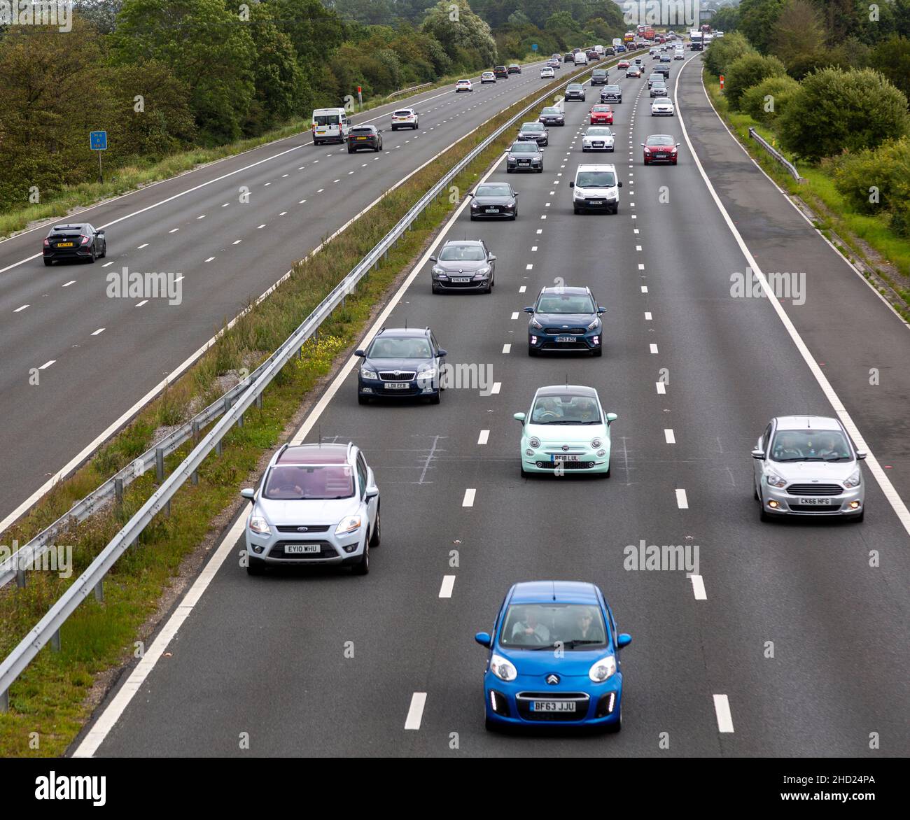 Traffic vehicles driving M4 motorway view east from near Dauntsey ...
