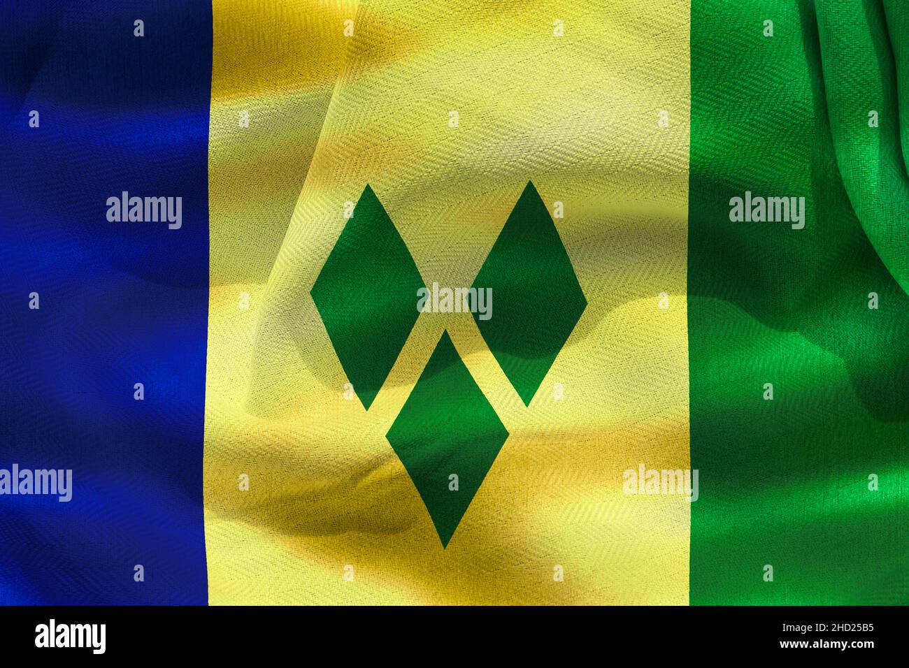3D-Illustration of a Saint Vincent flag - realistic waving fabric flag ...