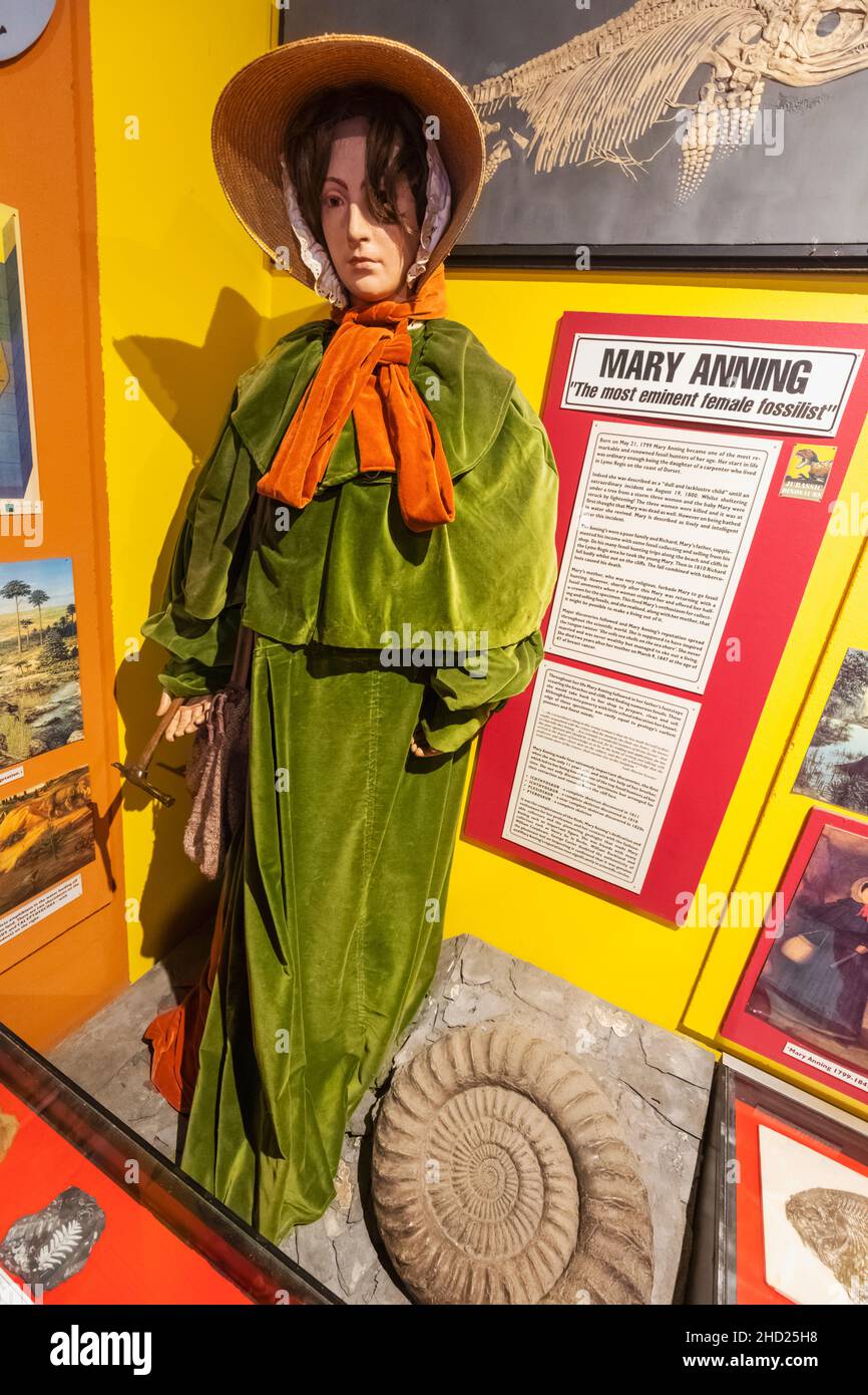 England, Dorset, Dorchester, The Dinosaur Museum, Statue of Mary Anning ...