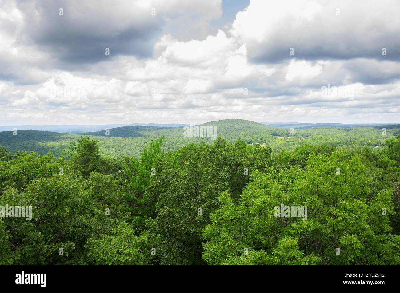 An aerial view of the surrounding countryside from on top of haystack ...