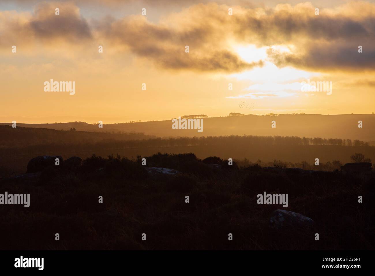 Golden Sunrise at Baslow Edge Stock Photo - Alamy