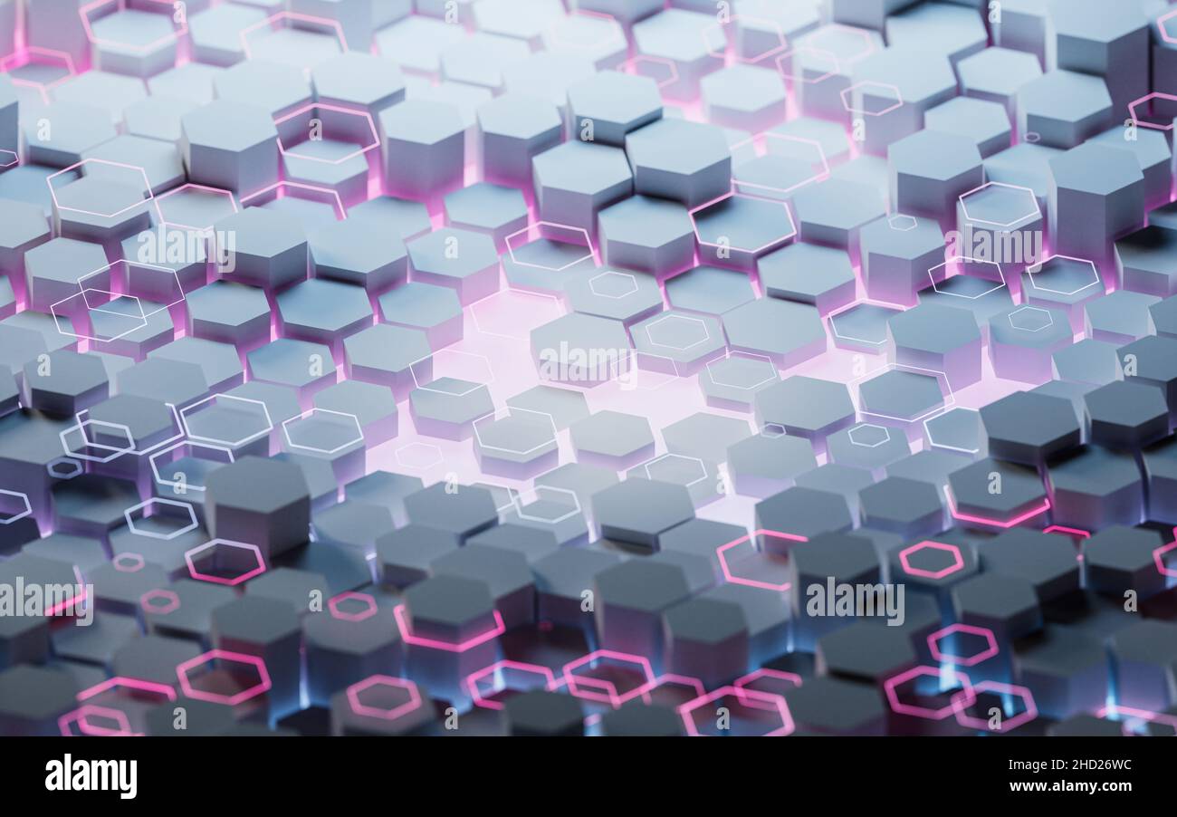 Hexagonal scientific and technological materials, 3d rendering ...