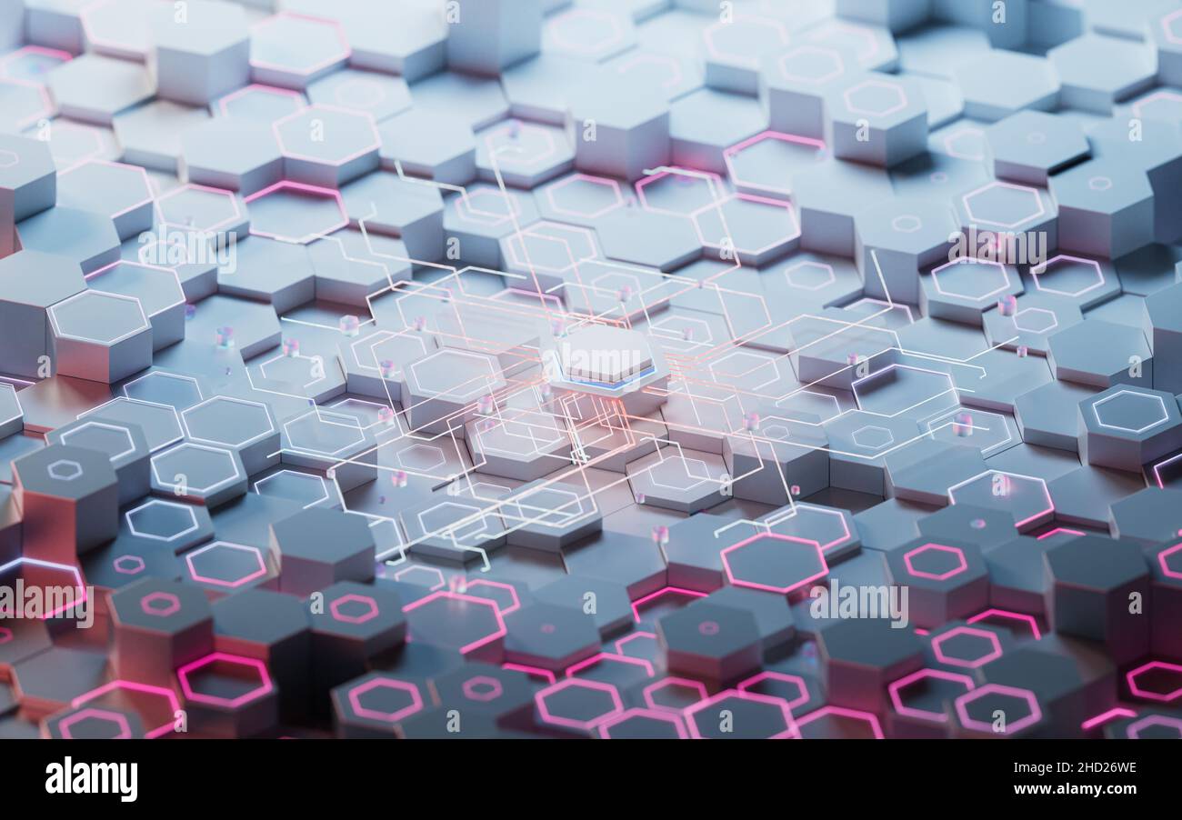 Hexagonal scientific and technological materials, 3d rendering ...