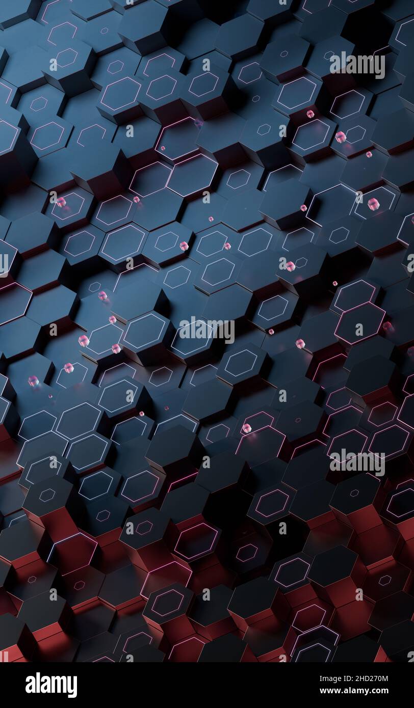 Hexagonal scientific and technological materials, 3d rendering ...