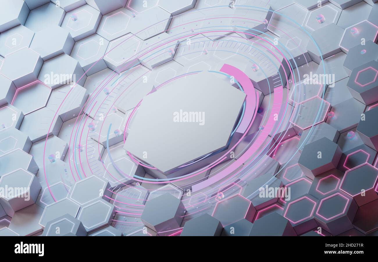 Hexagonal scientific and technological materials, 3d rendering ...