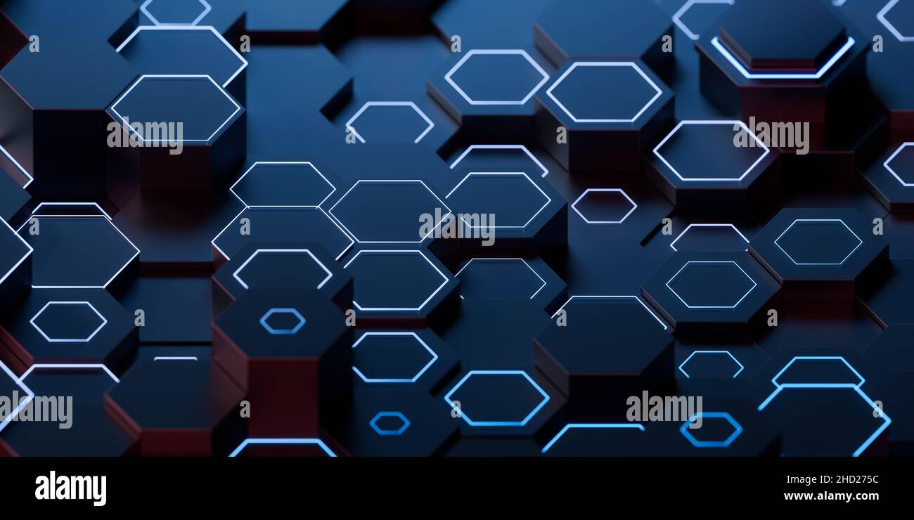 Hexagonal scientific and technological materials, 3d rendering ...