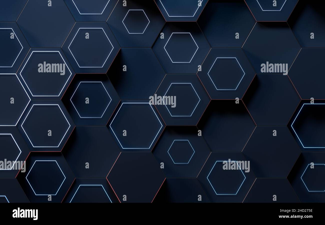 Hexagonal scientific and technological materials, 3d rendering ...