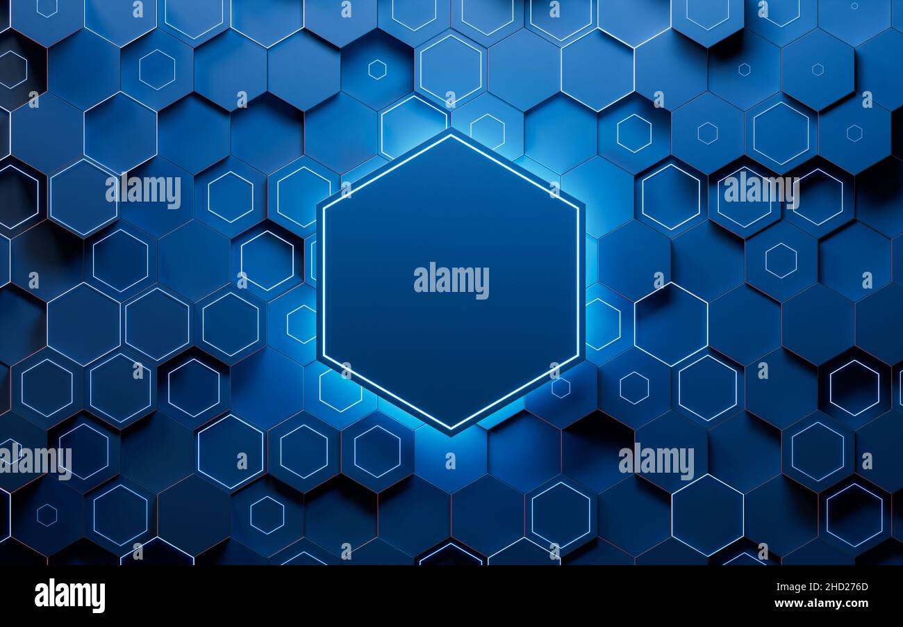 Hexagonal scientific and technological materials, 3d rendering ...