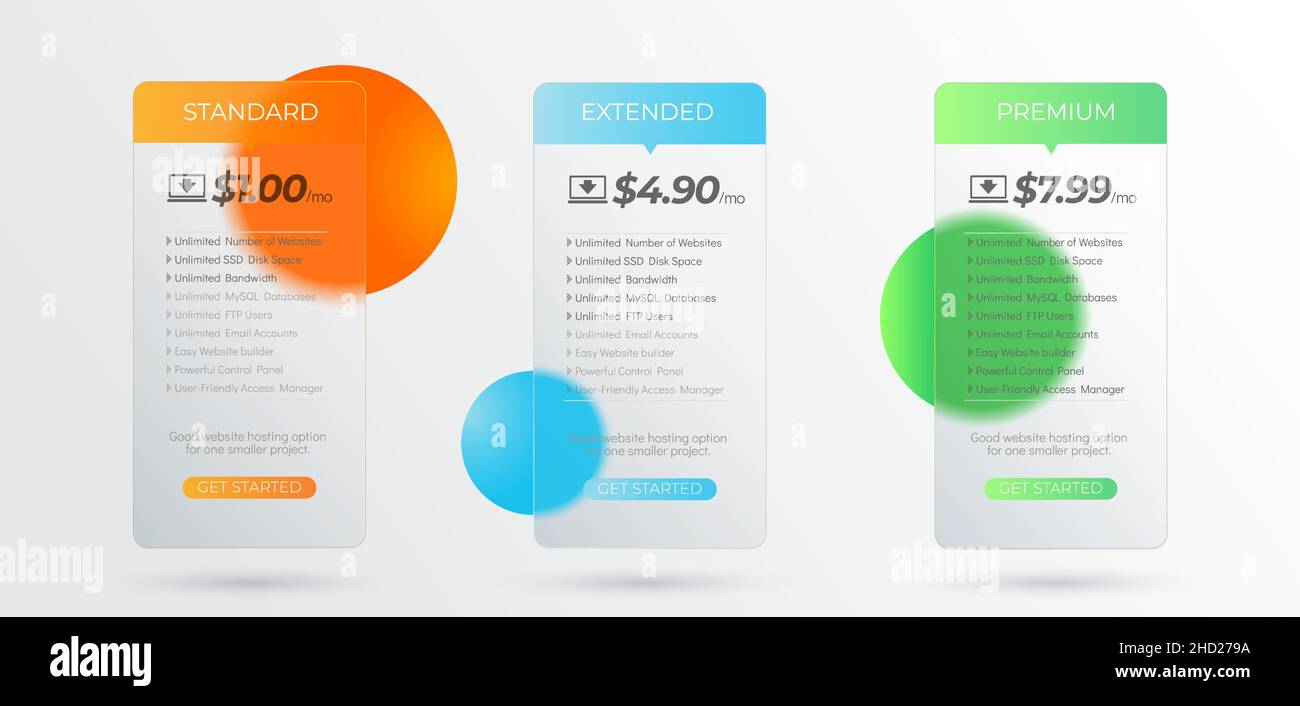 Modern subscription plan table template. Web hosting pricing plans for ...