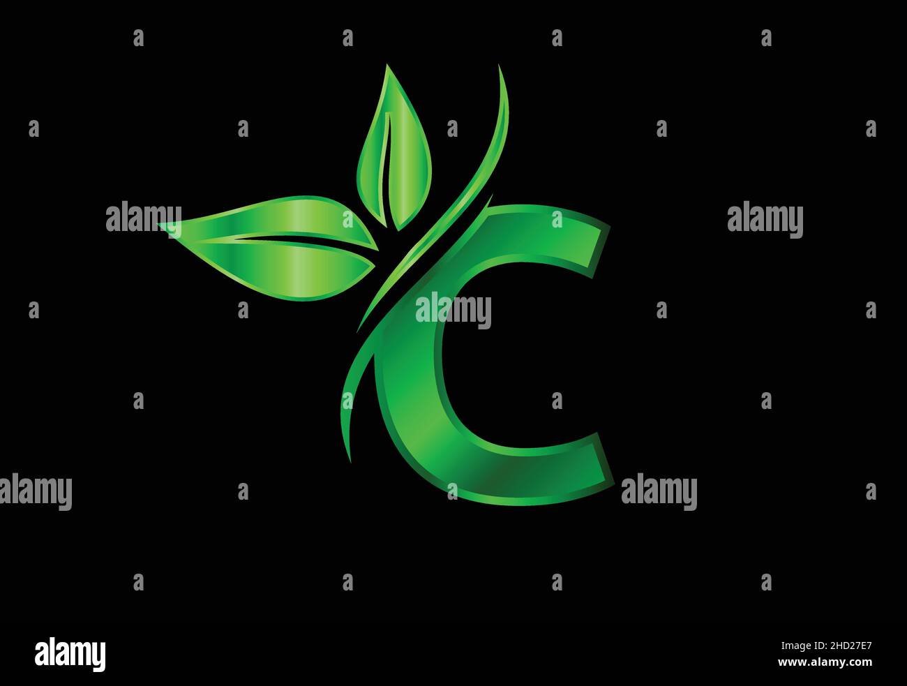 Initial C monogram alphabet with two leaves. Green eco-friendly logo ...