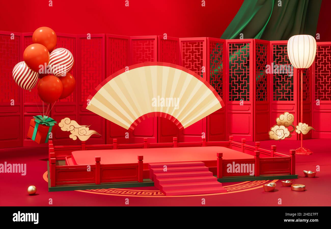 Empty stage with Chinese background, 3d rendering. Computer digital ...