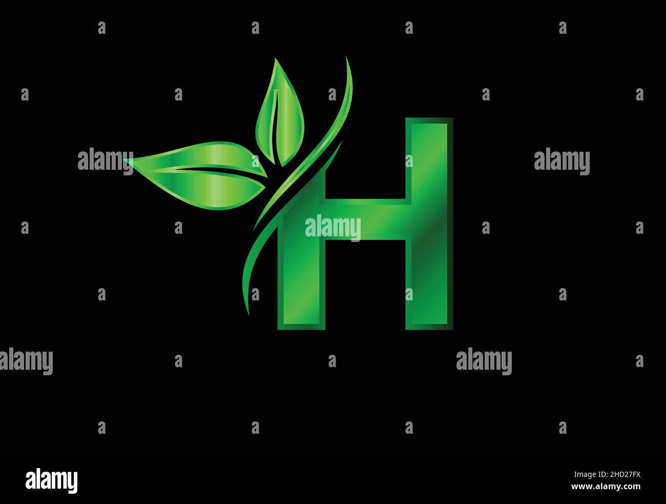 Initial H monogram alphabet with two leaves. Green eco-friendly logo ...