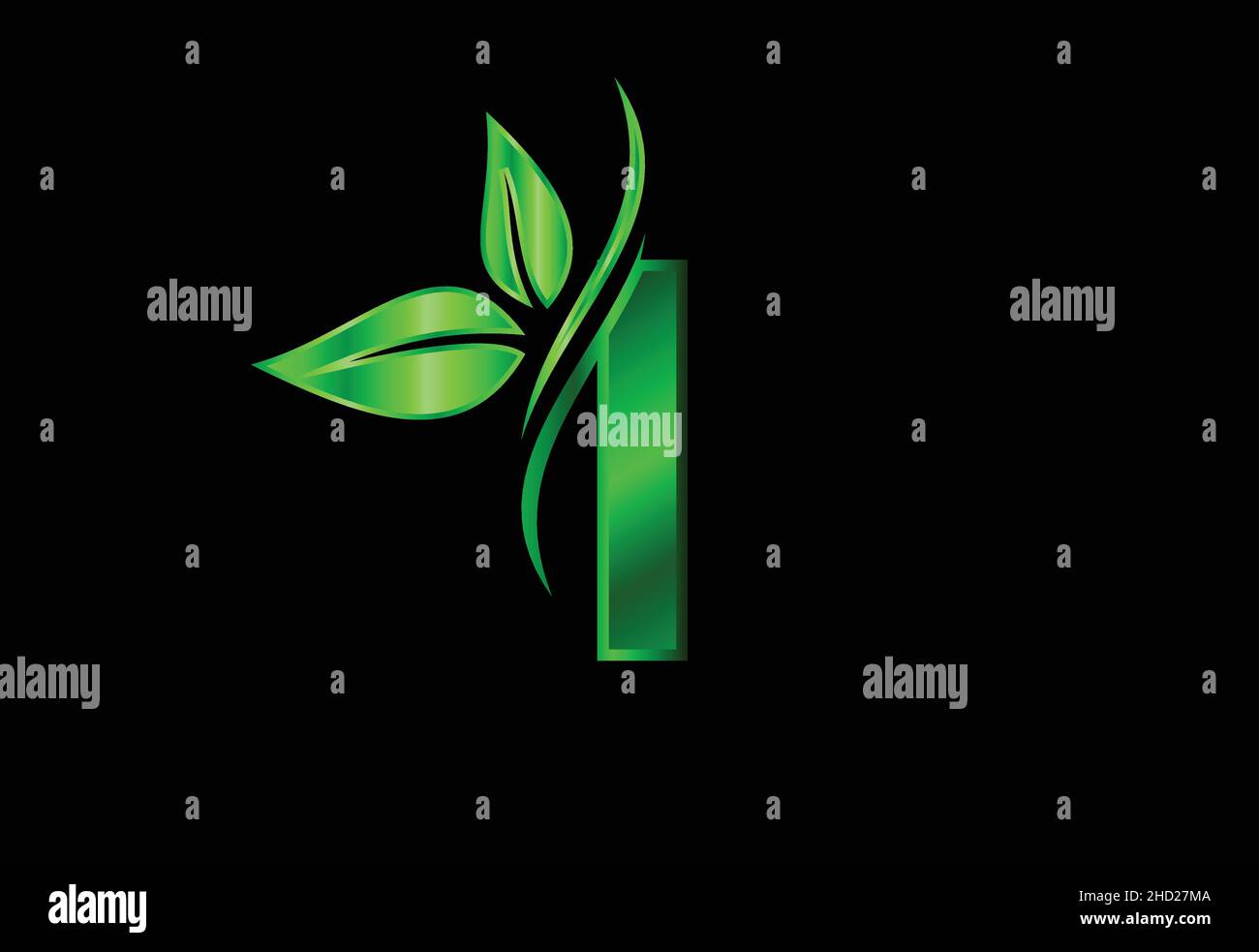 Initial I monogram alphabet with two leaves. Green eco-friendly logo ...
