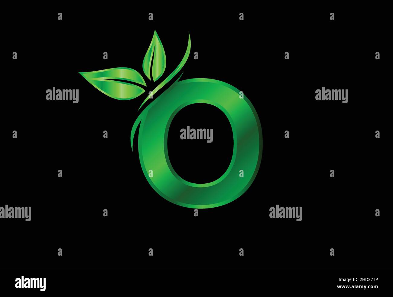 Initial O monogram alphabet with two leaves. Green eco-friendly logo ...