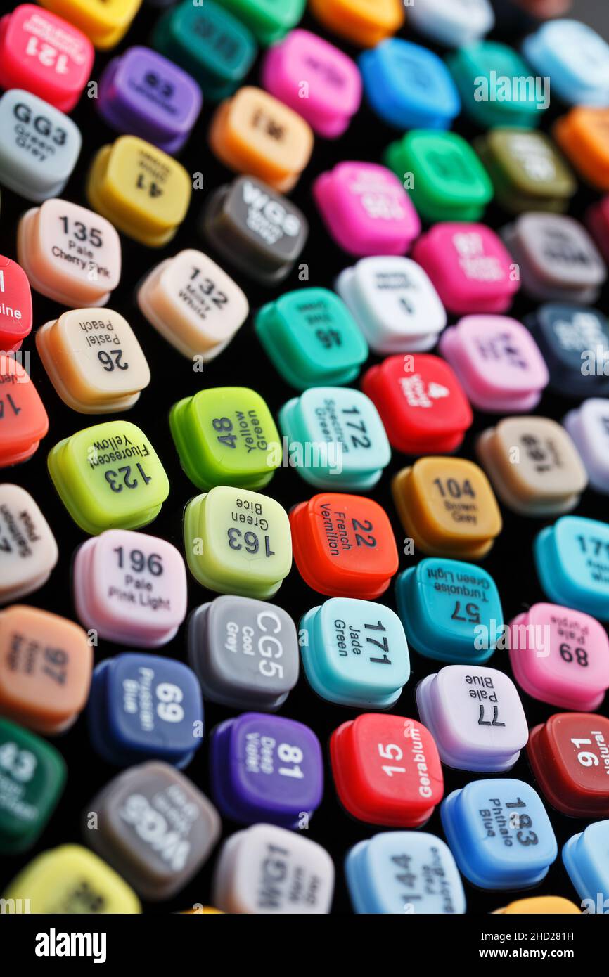 A set of markers for drawing in different colors for sketching with ...