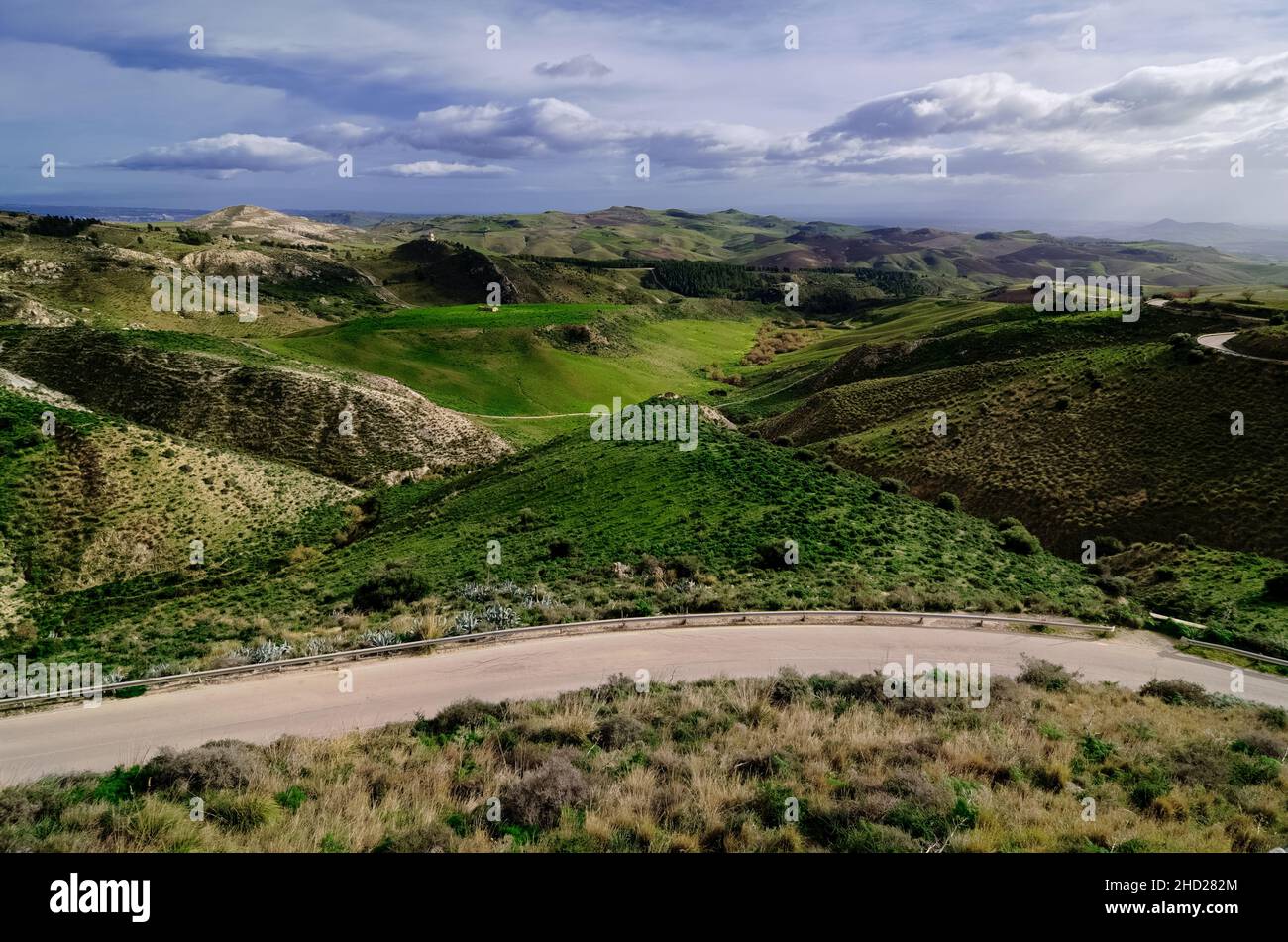 winter color of sicilian inland landscape with a rural road Stock Photo ...