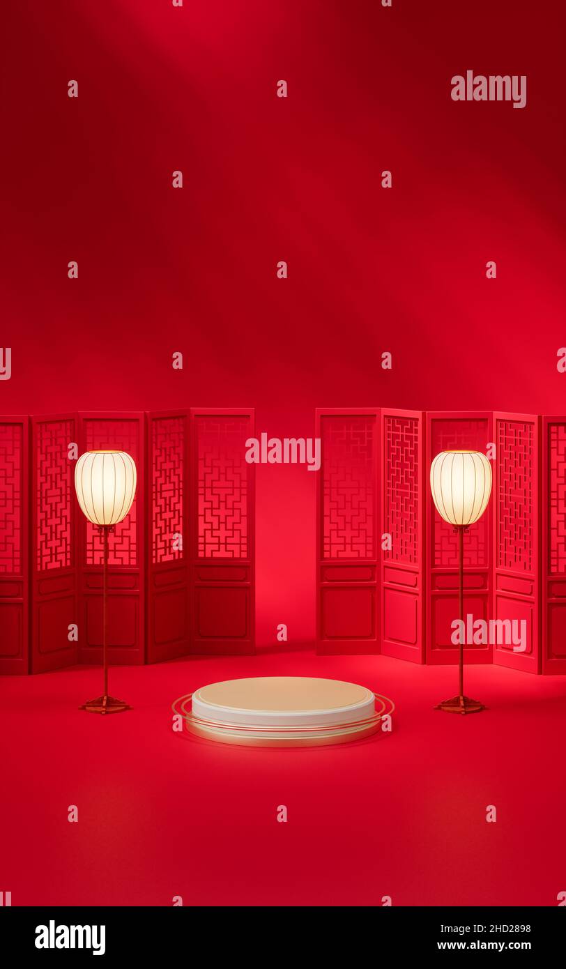 Empty stage with Chinese style background, 3d rendering. Computer ...