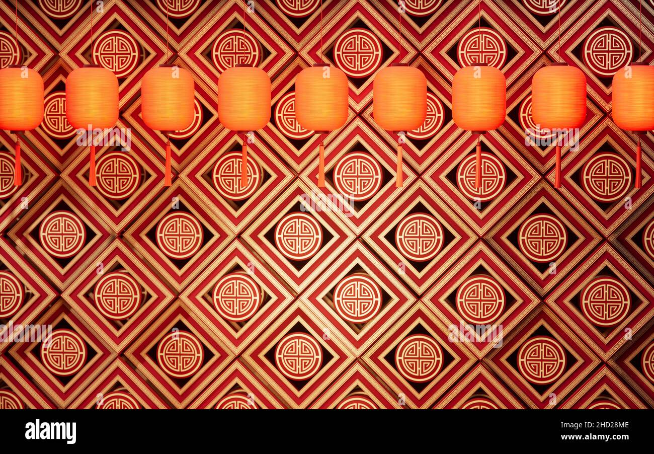 Patterns with Chinese style background, 3d rendering. Computer digital ...