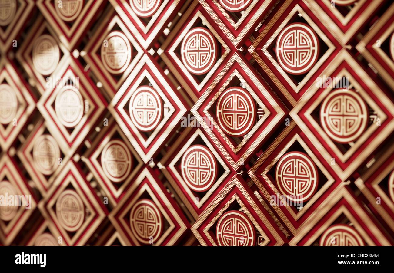 Patterns with Chinese style background, 3d rendering. Computer digital ...