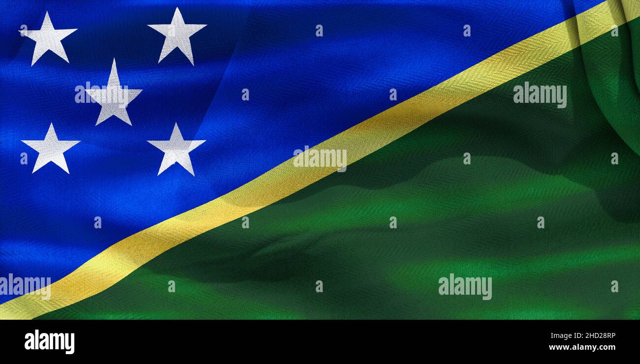 A 3D illustration of the realistic waving fabric flag of Solomon ...