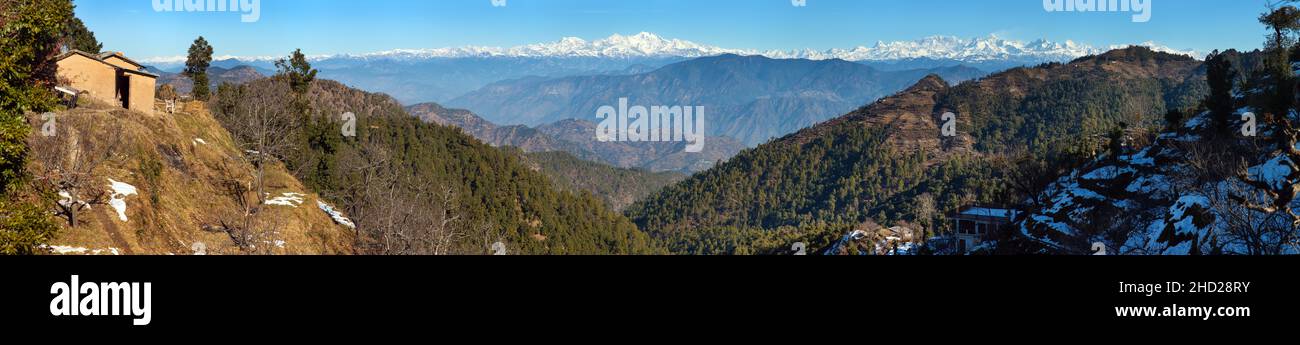 Himalaya, panoramic view of Indian Himalaya mountain and small house ...