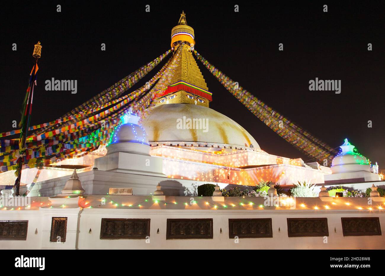 Evening or night view of Boudha or Bodhnath stupa in Kathmandu, Nepal ...