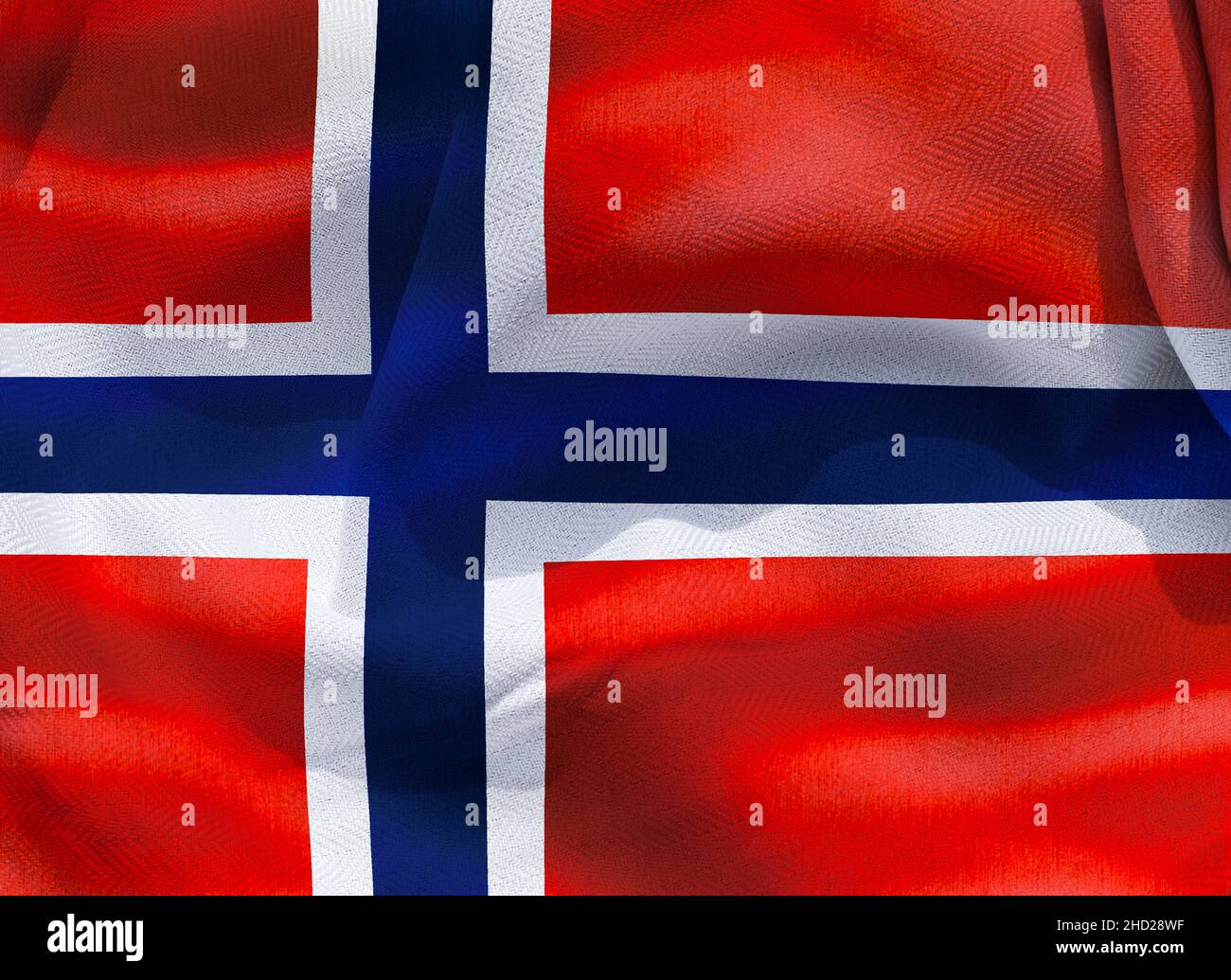 A 3D illustration of the realistic waving fabric flag of Svalbard and ...