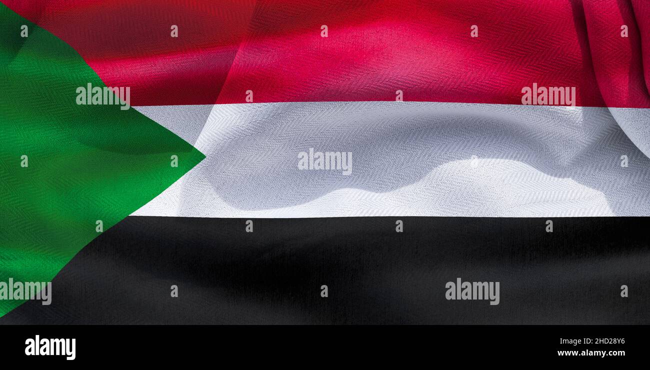 A 3D illustration of the realistic waving fabric flag of Sud ...