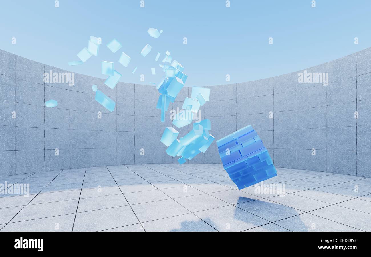 Translucent cubes with outdoor background, 3d rendering. Computer ...