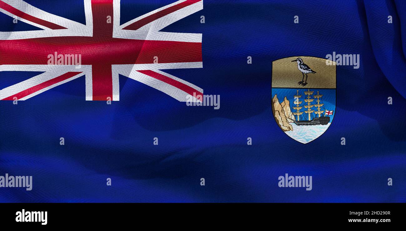 A 3D illustration of the realistic waving fabric flag of Saint Helena ...