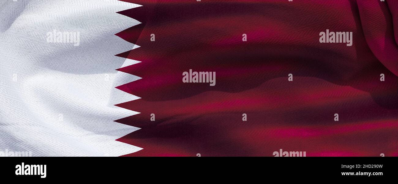 A 3D illustration of the realistic waving fabric flag of Qatar ...
