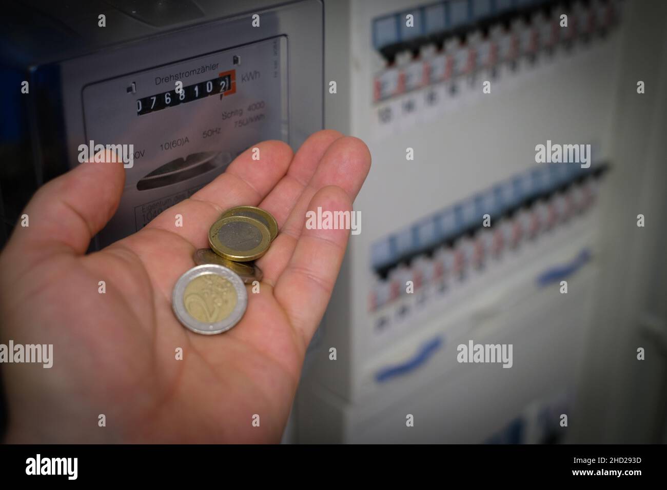 Electricity meter euro coins hi-res stock photography and images - Alamy