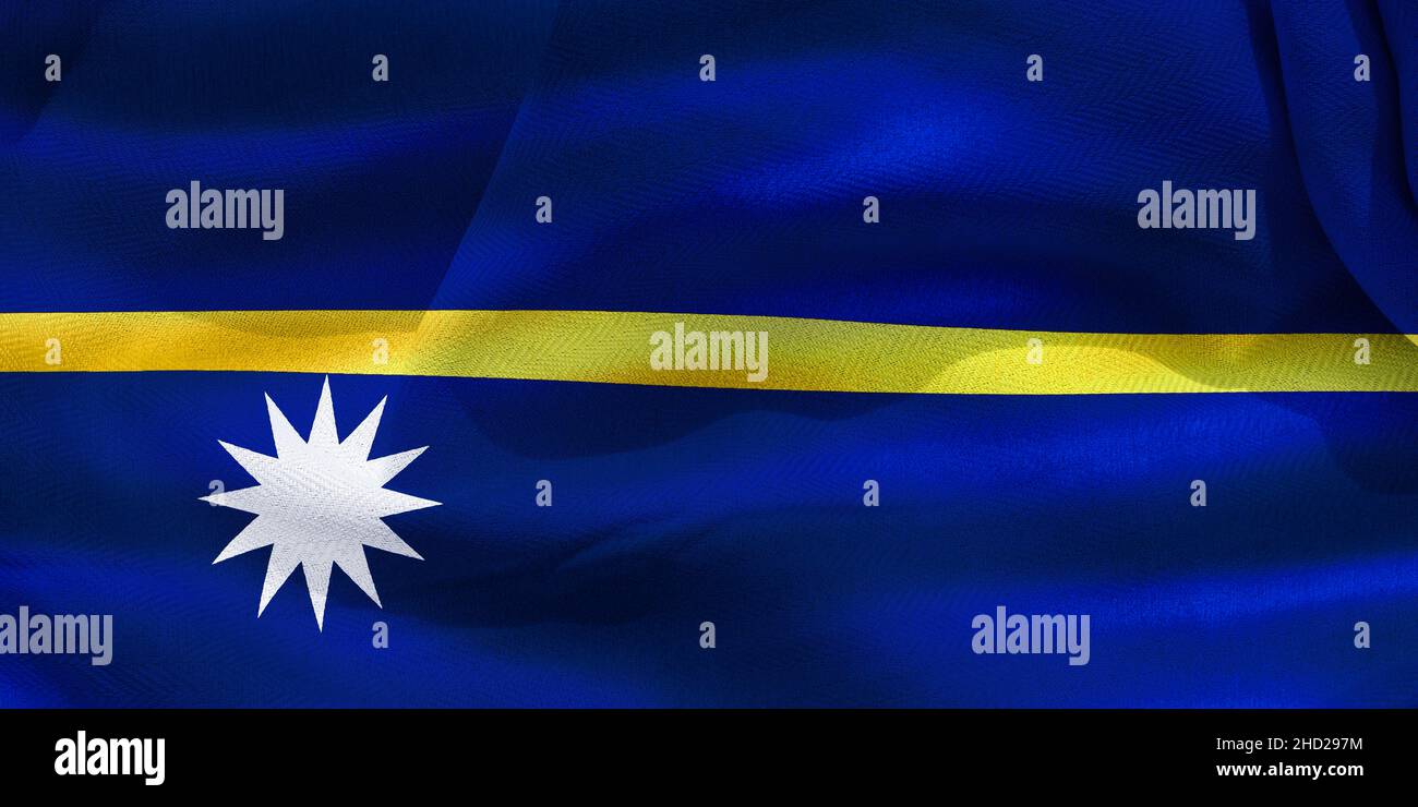 A 3D illustration of the realistic waving fabric flag of Naur ...