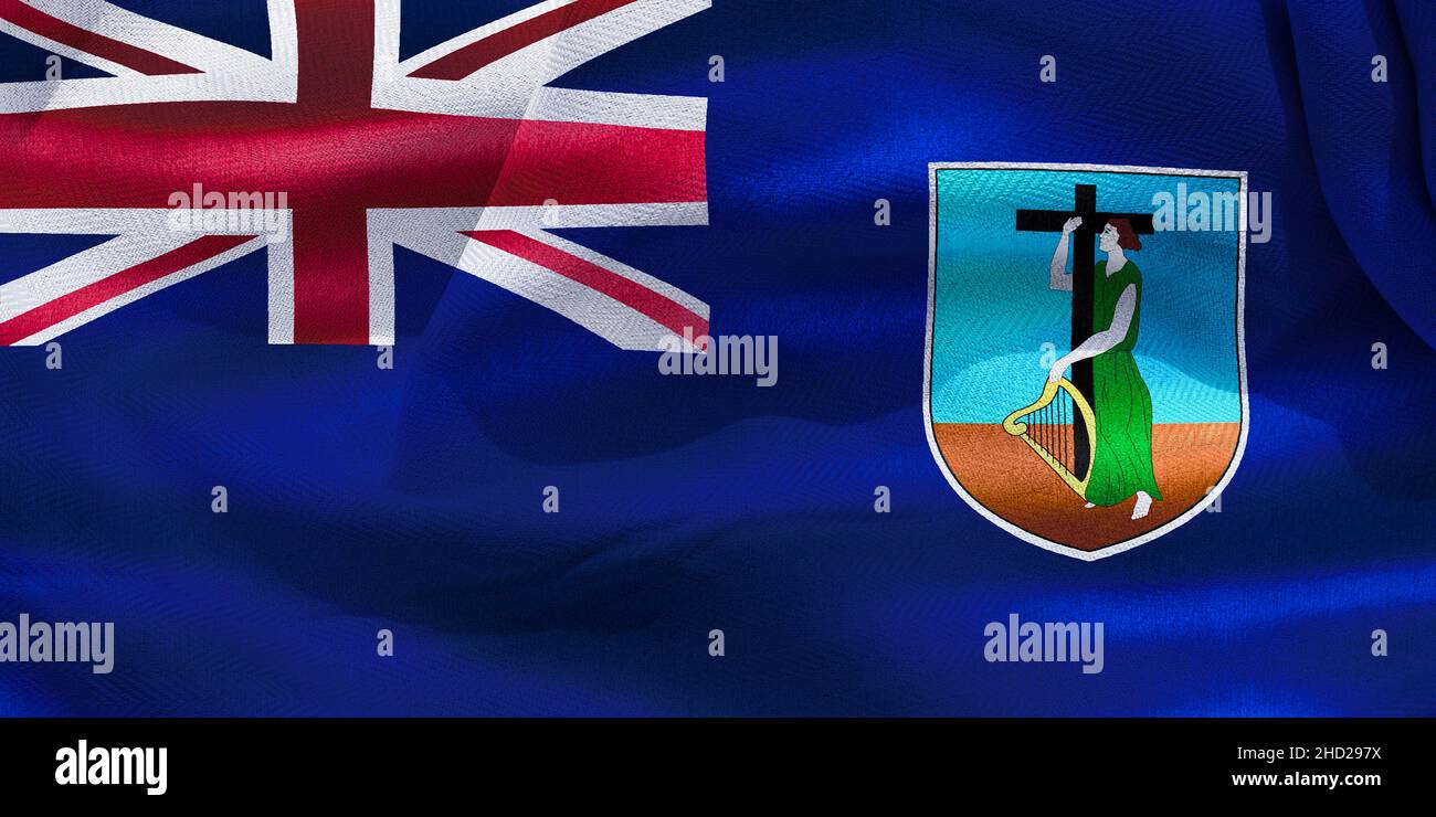 A 3D illustration of the realistic waving fabric flag of Montserrat ...