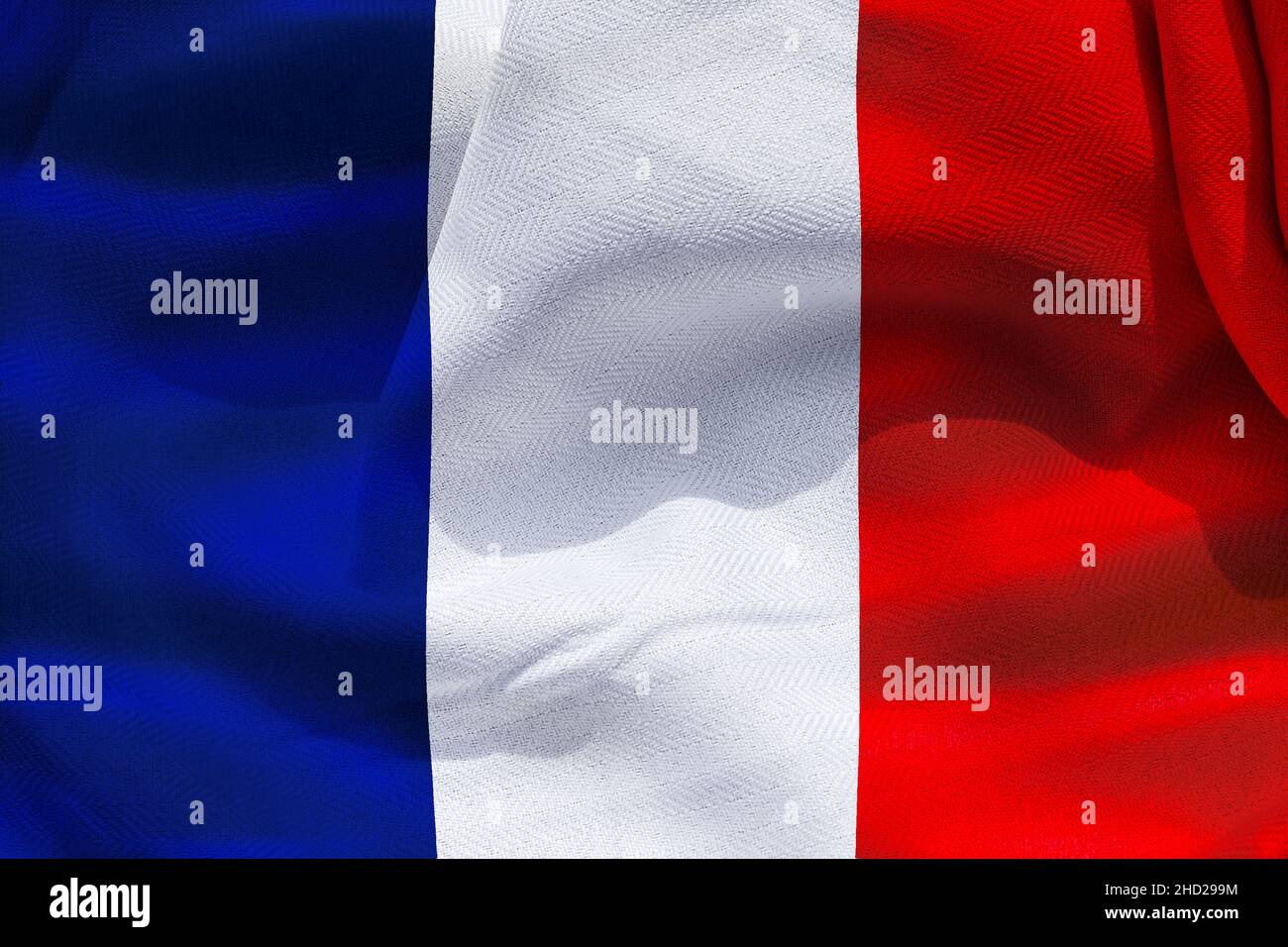 A 3D illustration of the realistic waving fabric flag of Saint Martin ...