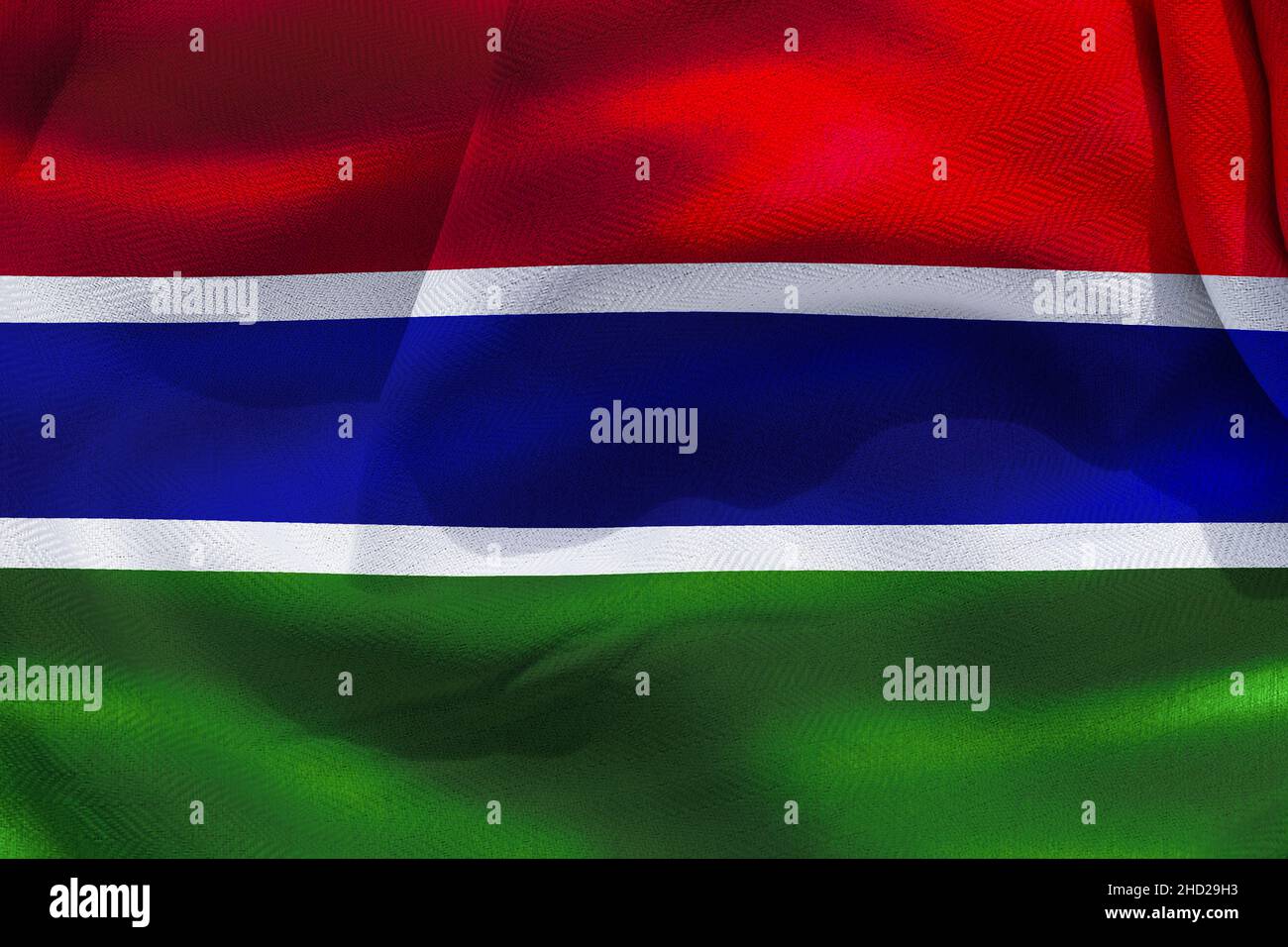 A 3D illustration of the realistic waving fabric flag of Gamb ...