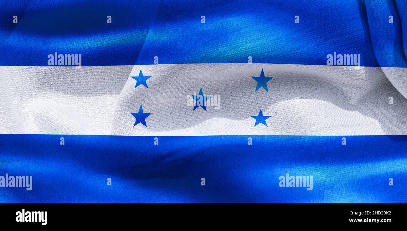 A 3D illustration of the realistic waving fabric flag of Honduras ...