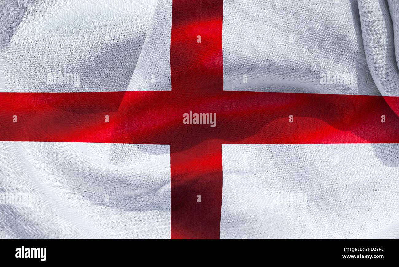 A 3D illustration of the realistic waving fabric flag of England ...