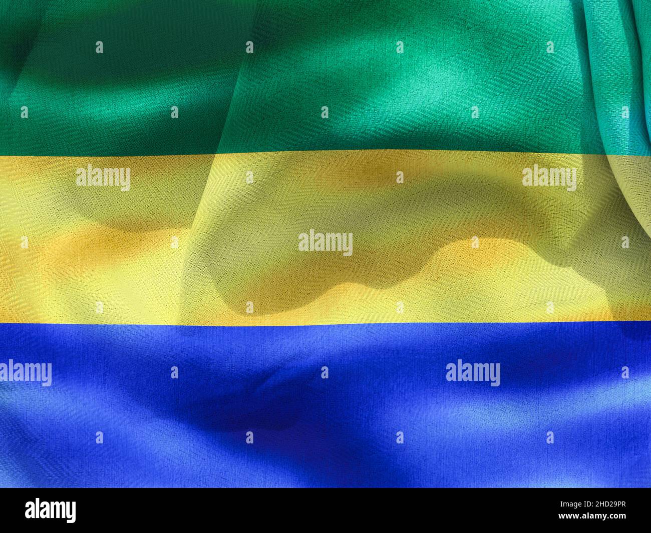 A 3D illustration of the realistic waving fabric flag of Gabon ...