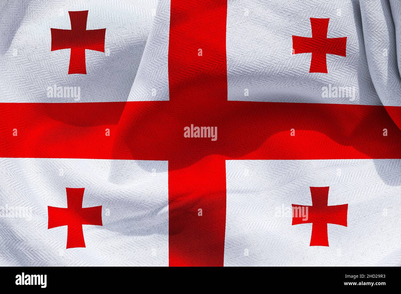 A 3D illustration of the realistic waving fabric flag of Georgia ...