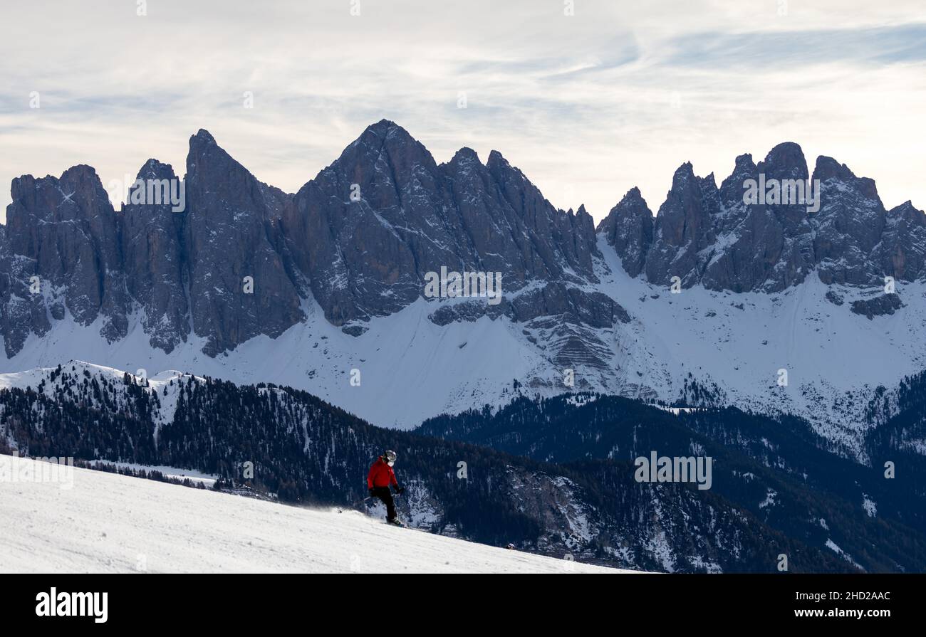Brixen, Italy. 02nd Jan, 2022. A skier is skiing down a slope in the ...