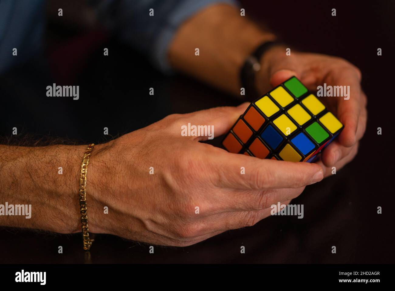 Caserta, Italy, January 31th 2021, Rubik's cube in the hands close up ...