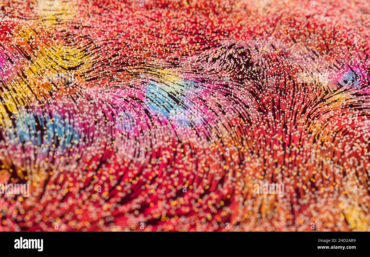 Abstract flowing lines, flowing particles, 3d rendering. Computer ...