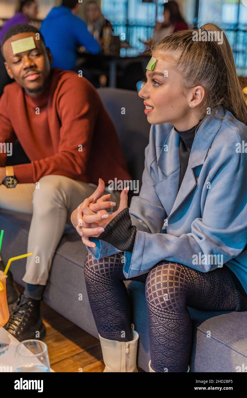 Beautiful and amazing young girl is guessing her word, close up Stock ...
